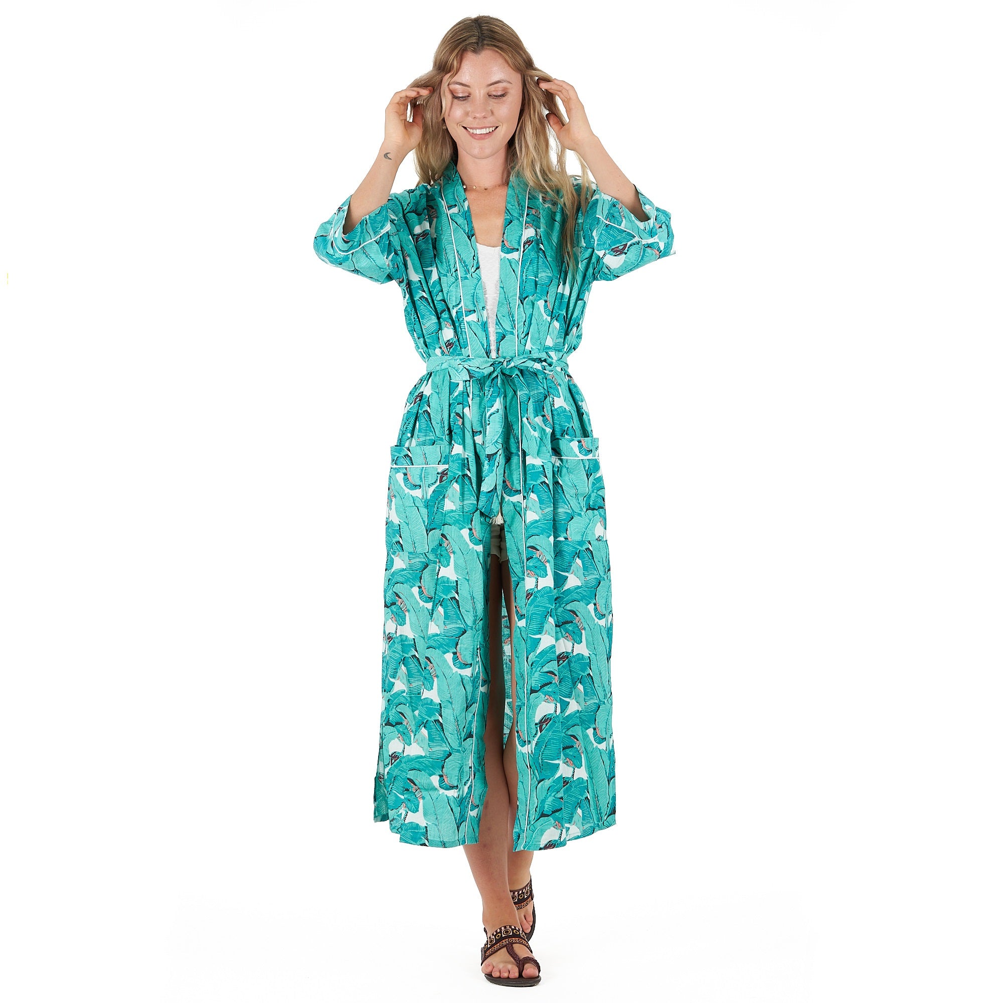 'Rainforest Rhapsody' 100% Cotton Kimono Robe